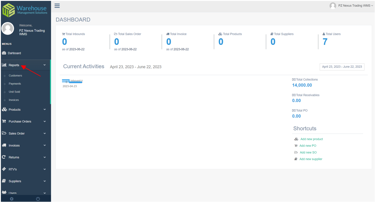 How to generate a report - Warehouse Management System