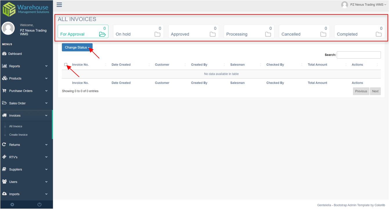 How to change the status of an existing Invoice - Warehouse Management ...