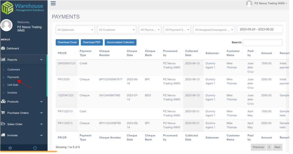 How to generate a report - Warehouse Management System