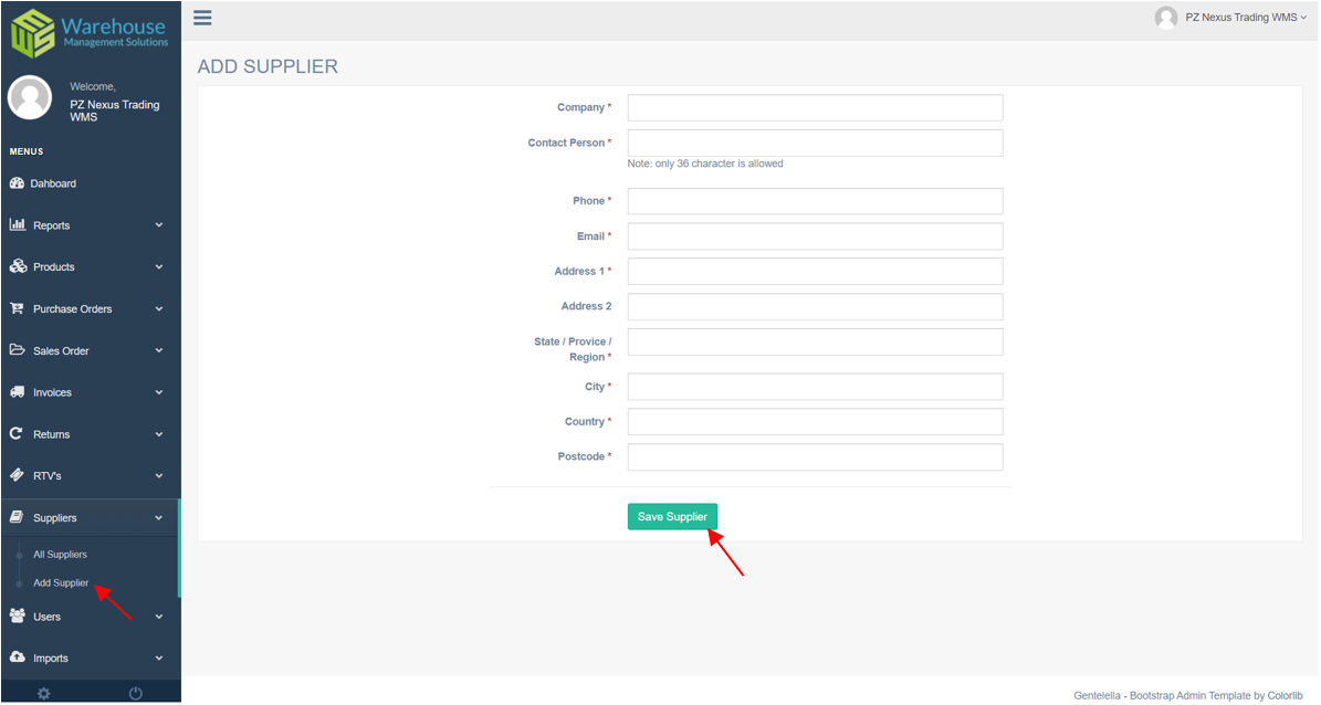 How to add a new Supplier - Warehouse Management System