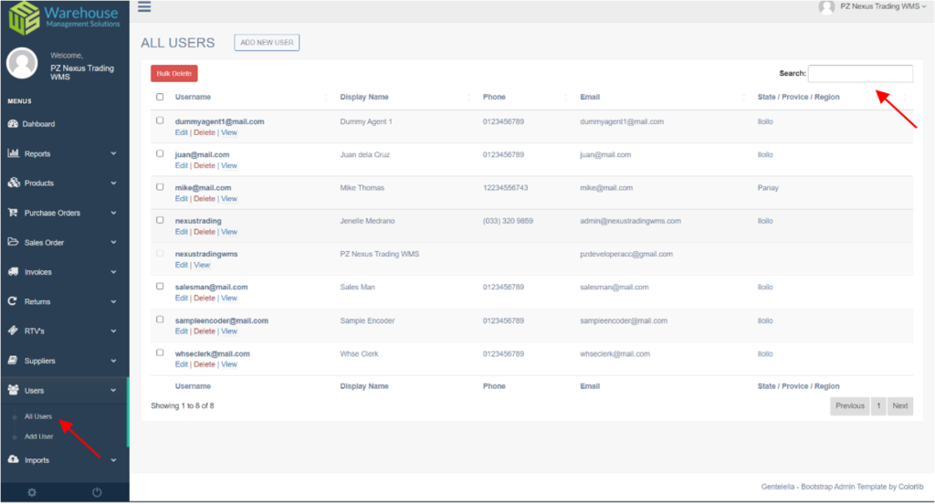 How to search existing Users - Warehouse Management System