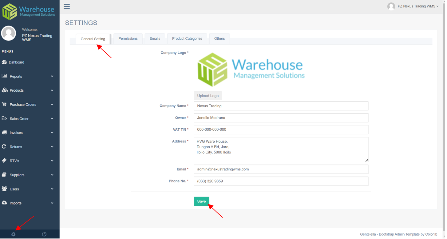 How to set up profile information - Warehouse Management System